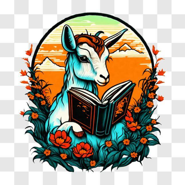 Download Goat Reading a Book in a Field of Flowers PNGs Online ...