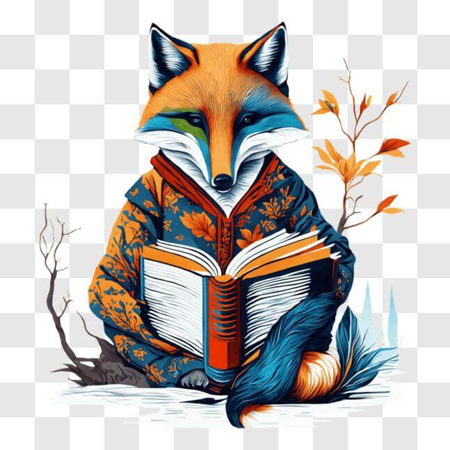 Download Fox reading an illustrated book in the woods PNGs Online ...