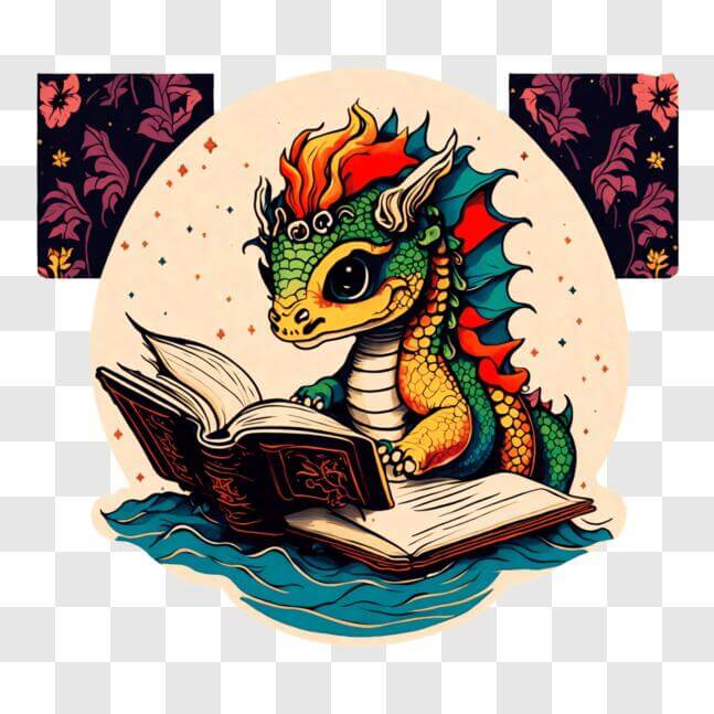 Download Cute Dragon Reading a Book by the Water PNGs Online - Creative ...