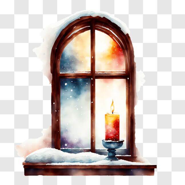 Download Snowy Window with Lit Candle PNGs Online - Creative Fabrica