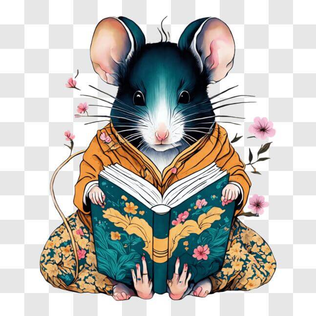 Download Funny Mouse Reading Book in Old-Fashioned Outfit PNGs Online ...