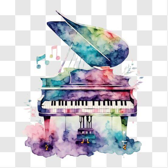 Download Upright Piano Watercolor Painting with Musical Notes and Sheet ...