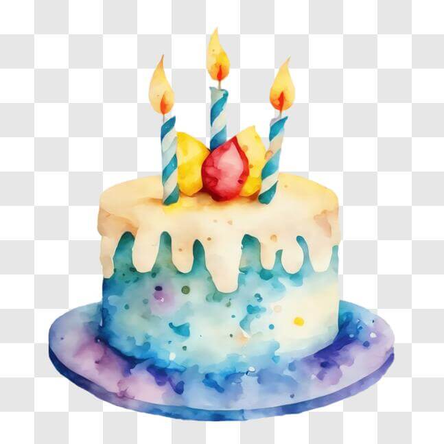 Download Colorful Watercolor Birthday Cake with Lit Candles PNGs Online ...