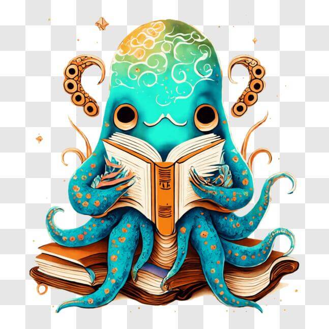 Download Octopus Reading Book on Stack of Books PNGs Online - Creative ...