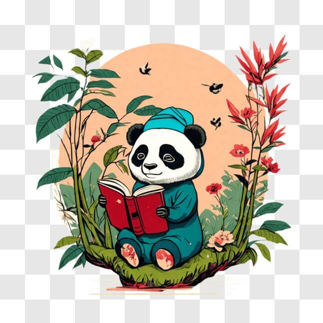 Download Panda Bear in a Garden with Birds and Flowers PNGs Online ...