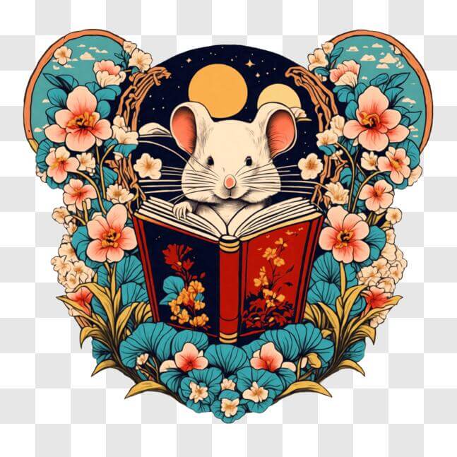 Download White Mouse Reading Book with Flowers PNGs Online - Creative ...