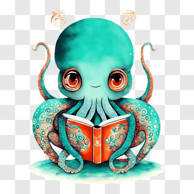 Download Cute Octopus Reading a Book Illustration PNGs Online ...