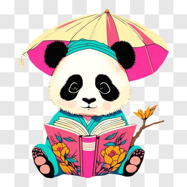 Download Panda Bear Reading Book Under Umbrella PNGs Online - Creative ...