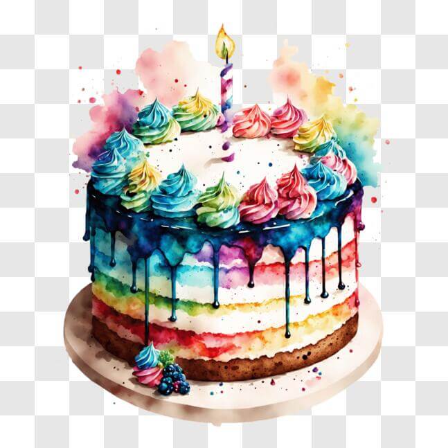 Download Colorful Birthday Cake with Candle PNGs Online - Creative Fabrica