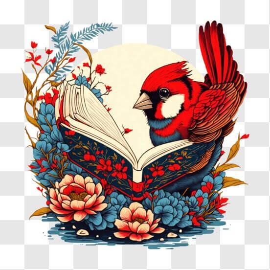 Download Colorful Bird Reading Book Surrounded by Flowers PNGs Online ...