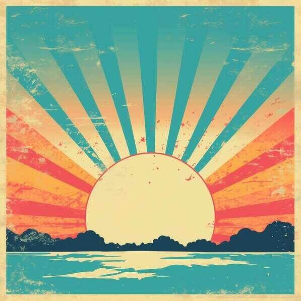 Download Retro-styled Sunrise Poster with Water and Trees Backgrounds ...