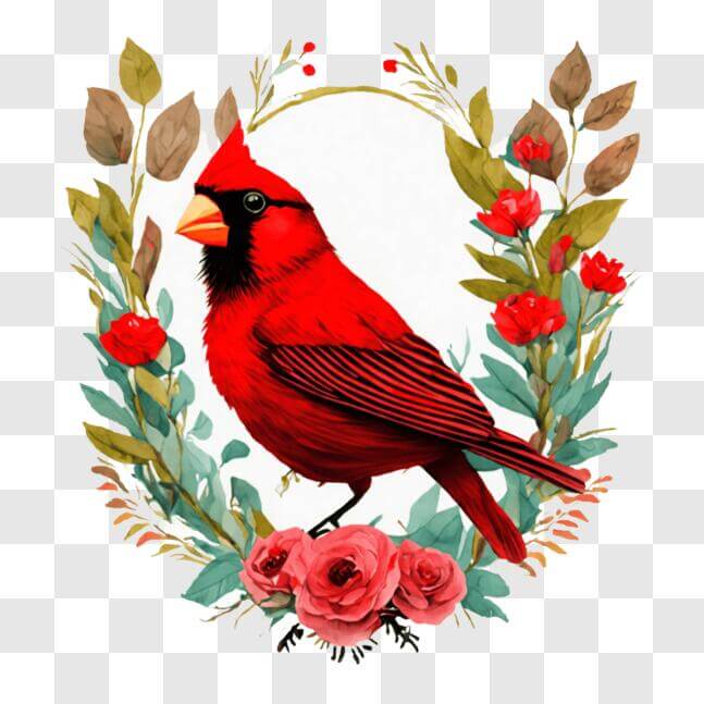 Download Red Cardinal on Flower Arrangement PNGs Online - Creative Fabrica