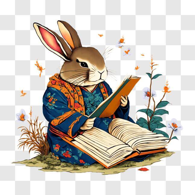 Download Cute Rabbit Reading Book in the Grass PNGs Online - Creative ...