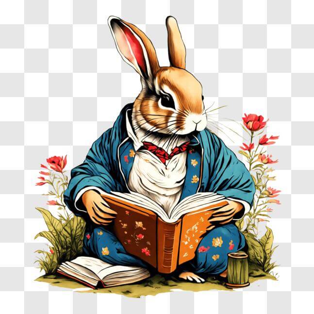 Download Rabbit Reading a Book in Wonderland PNGs Online - Creative Fabrica