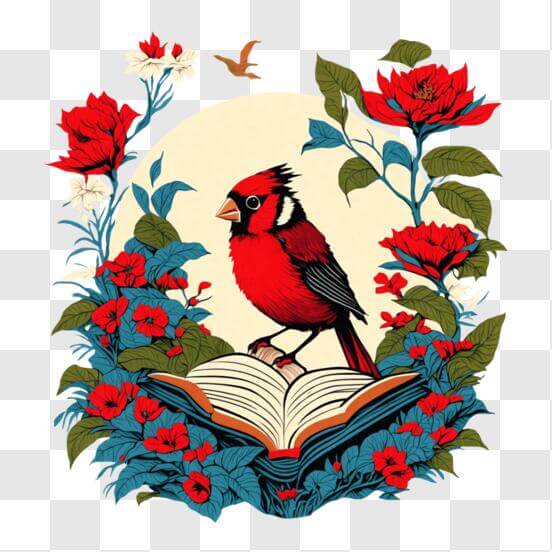 Download Red Cardinal on Open Book with Flowers PNGs Online - Creative ...