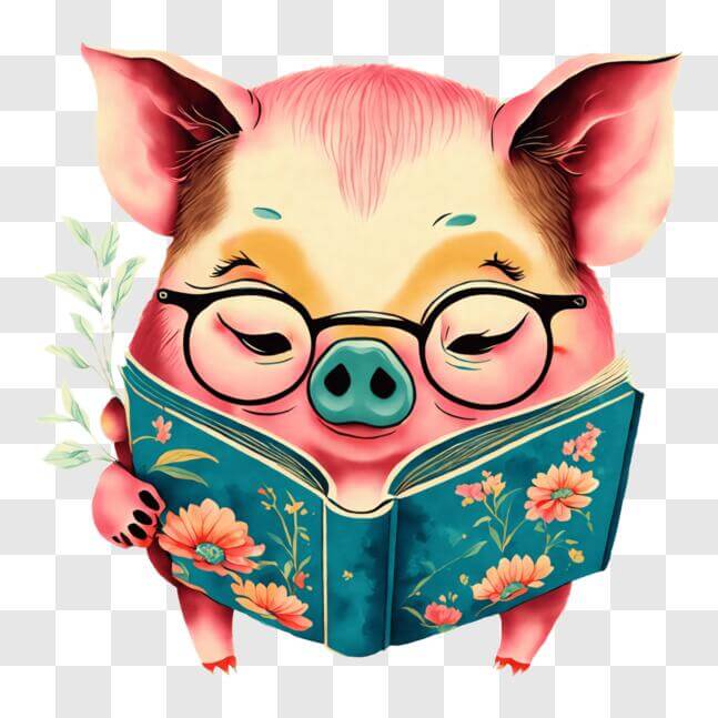 Download Pink Pig with Glasses Reading a Book PNGs Online - Creative ...