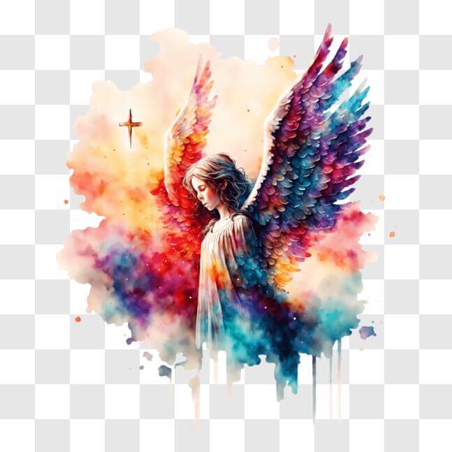 Download Abstract Painting of Angel with Colorful Wings PNGs Online ...