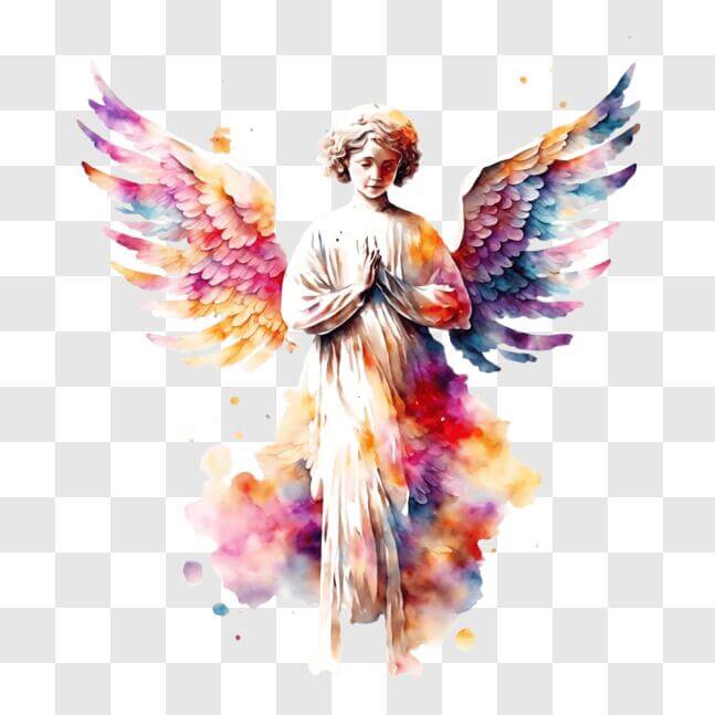 Download Colorful Winged Angel Artwork on Black Background PNGs Online ...