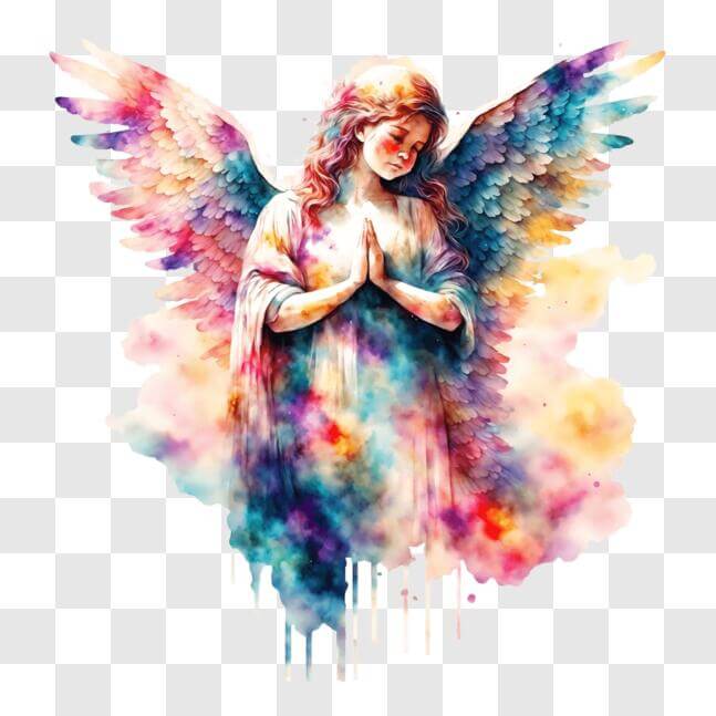 Download Colorful Angel Painting with Hands in Prayer PNGs Online ...