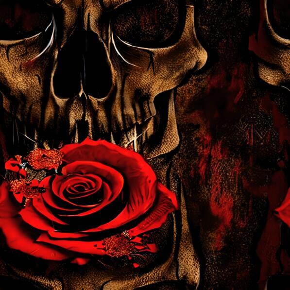 Download Skulls with Red Rose Artwork Patterns Online - Creative Fabrica