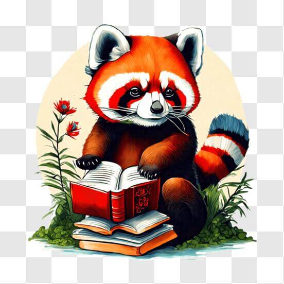 Download Red Panda Reading Book - Cute Animal Illustration PNG Online ...