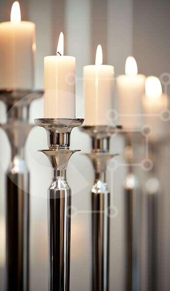 Silver Candlesticks with Lit Candles stock photo | Creative Fabrica