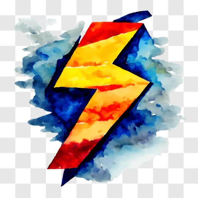 Download Colorful Lightning Bolt Symbol on Watercolor Clouds PNGs ...
