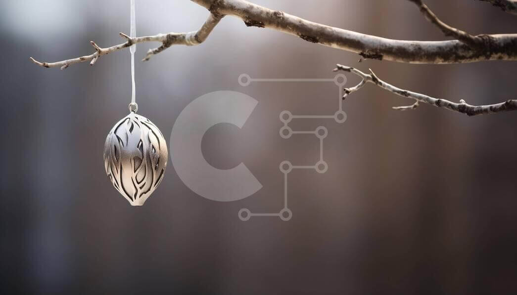 Metal Ornament Hanging from Tree Branch stock photo | Creative Fabrica