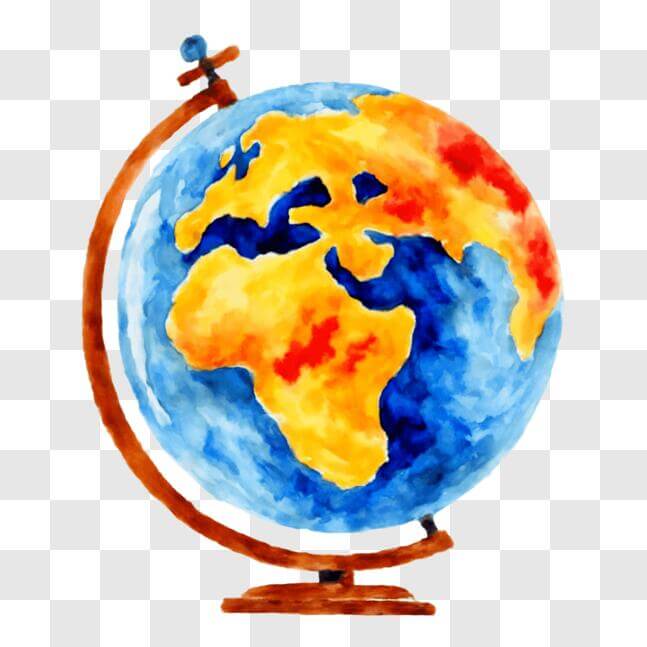 Download World Globe Watercolor Painting on Wooden Stand PNGs Online ...