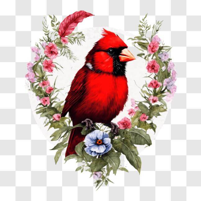 Download Red Cardinal Bird Perched on Floral Wreaths and Flowers PNGs ...