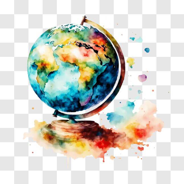 Download Watercolor Painting of the World Globe with Splashes of Paint ...