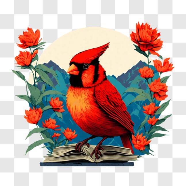 Download Red Cardinal on Open Book with Flowers PNGs Online - Creative ...