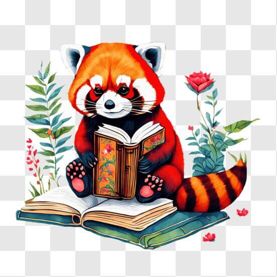 Download Red Panda Reading on Top of a Book PNGs Online - Creative Fabrica