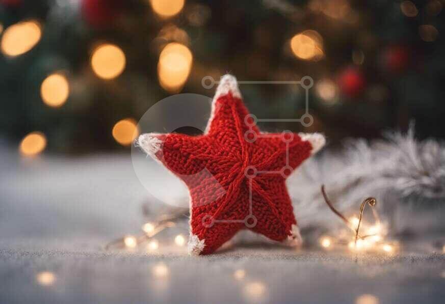 Red Star-shaped Knitted Ornament on Snowy Surface stock photo ...