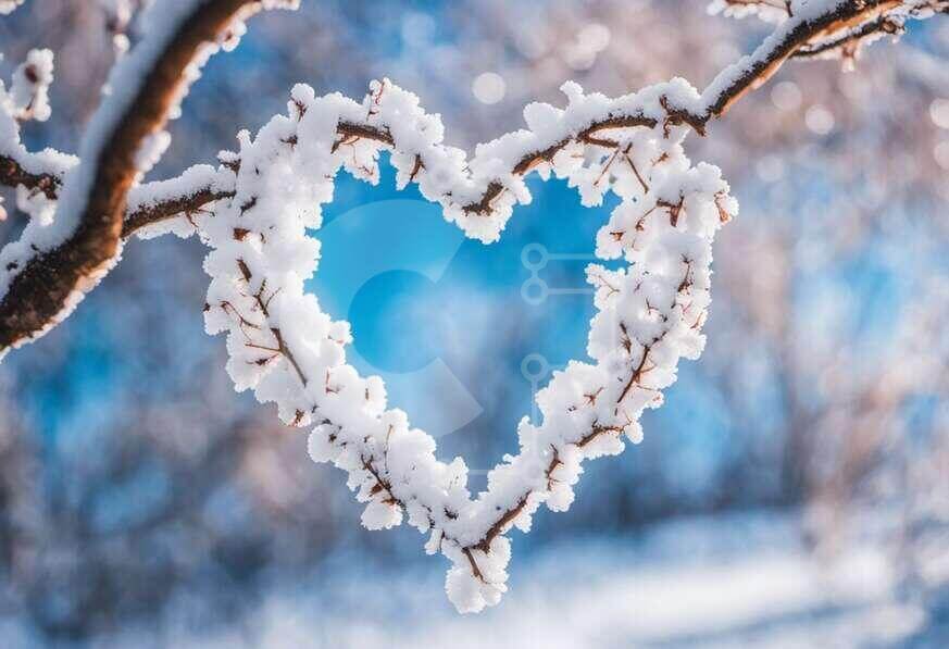 Love and Nature: Heart-shaped Branch Covered in Snow stock photo ...