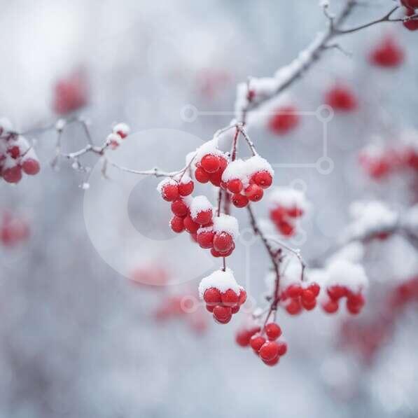 Beautiful Winter Scene: Branch with Red Berries Covered in Snow stock ...