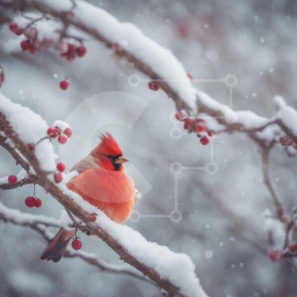 Beautiful Red Cardinal Bird in Winter Wonderland stock photo | Creative ...