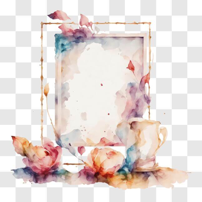 Download Watercolor Frame with Flowers and Empty Coffee Cup PNGs Online ...