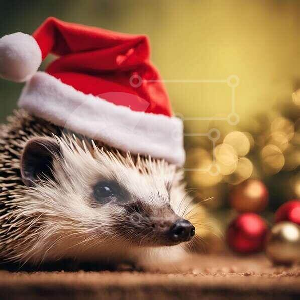 Adorable Hedgehog in Santa Hat with Christmas Decorations stock photo ...