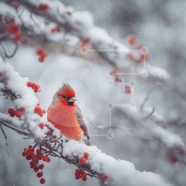 Red Cardinal in Winter Wonderland stock photo | Creative Fabrica