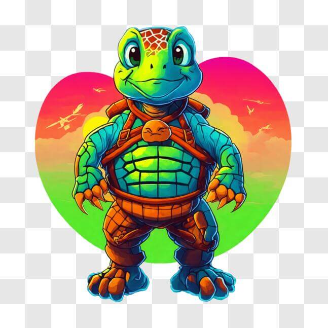 Download Cartoon Turtle in Front of Colorful Hearts PNGs Online ...