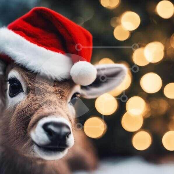 Cute Deer in Santa Hat stock photo | Creative Fabrica
