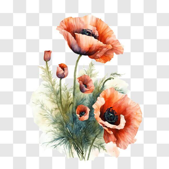 Download Watercolor painting of orange poppy flowers PNGs Online ...