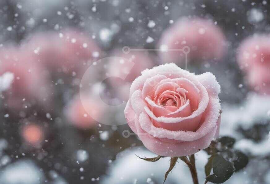 Winter Blooming Pink Rose in the Snow stock photo | Creative Fabrica