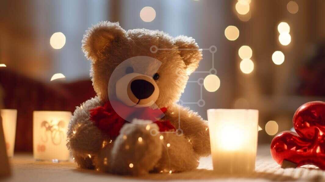 Valentine's Day Teddy Bear with Candles and Heart-shaped Decorations ...