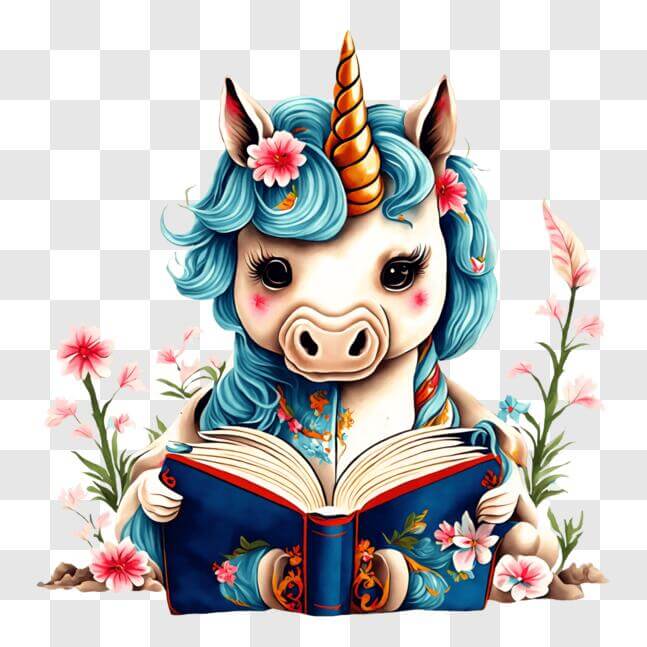 Download Blue-haired Unicorn Reading in the Grass PNGs Online ...