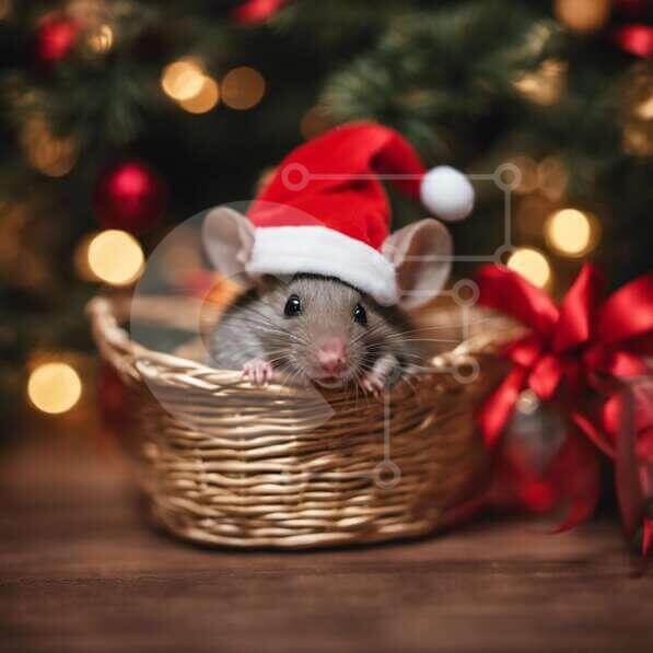 Adorable Rat Poses in Santa Hat with Christmas Tree stock photo ...