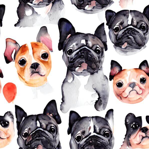 Download Watercolor Dog Breeds Pattern with Bulldogs and Pugs Patterns ...