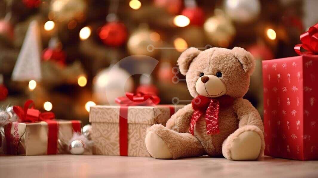 Teddy Bear and Christmas Gifts stock photo | Creative Fabrica