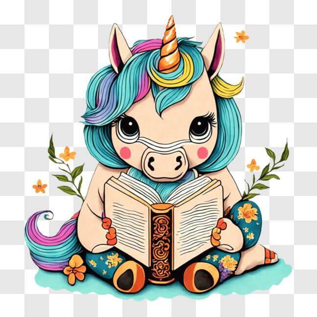 Download Cute Unicorn Reading Book PNGs Online - Creative Fabrica